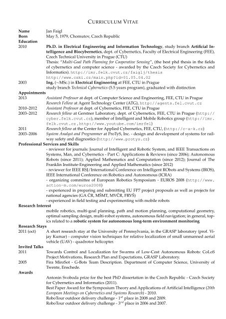 cv - Agent Technology Center - Czech Technical University in Prague