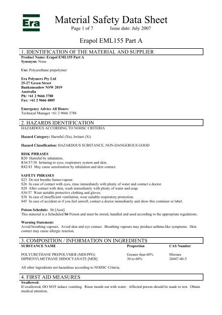 Material Safety Data Sheet - Era Polymers