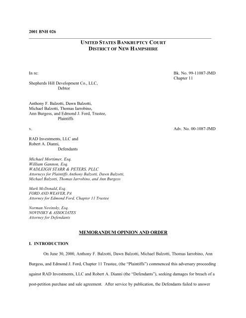 MEMORANDUM OPINION AND ORDER - US Bankruptcy Court