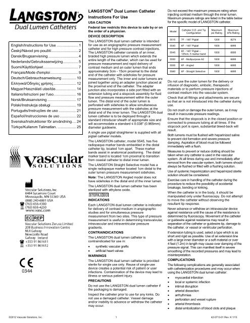 LANGSTONÂ® Dual Lumen Catheter Instructions For Use - Vascular ...