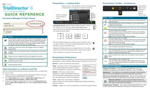 Trial - TrialDirector 6 Quick Reference Card - inData Corporation