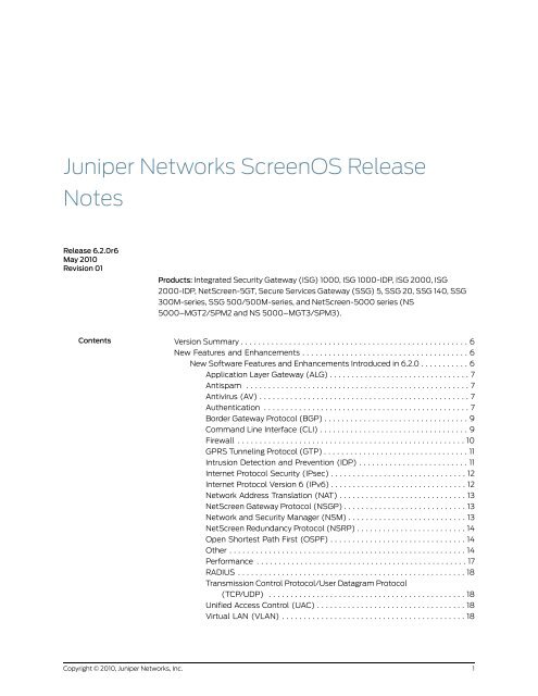Juniper Networks ScreenOS Release Notes