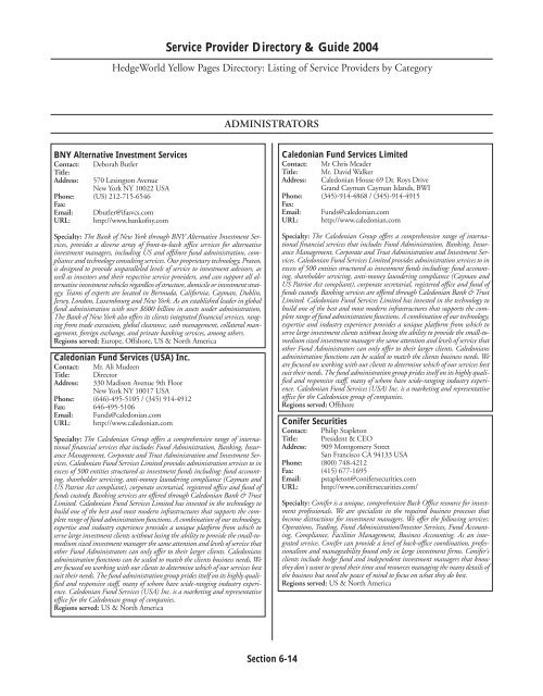 Service Provider Directory & Guide 2004 - HedgeWorld