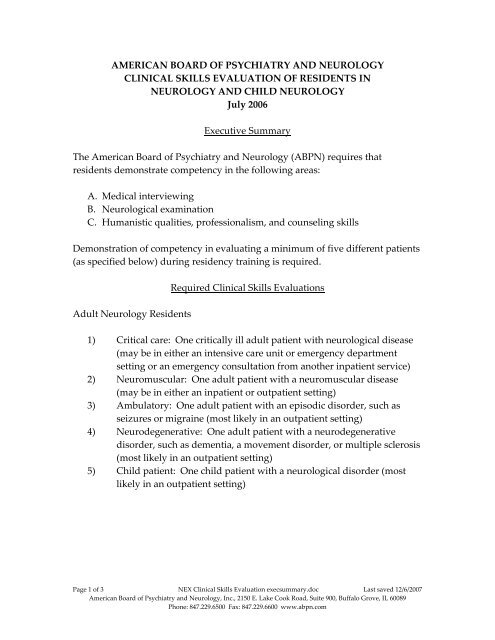 clinical skills evaluation - American Board of Psychiatry and Neurology
