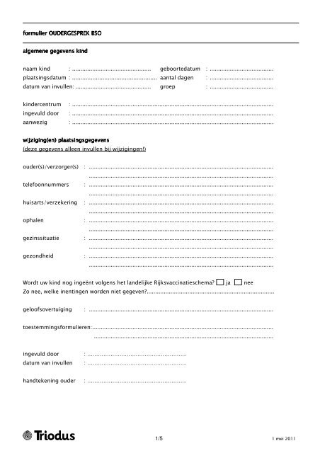 1/5 formulier formulier OUDERGESPREK BSO ... - Triodus