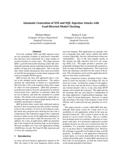 Automatic Generation Of Xss And Sql Injection Attacks With Goal