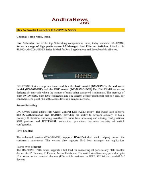Dax Networks Launches DX-509MG Series