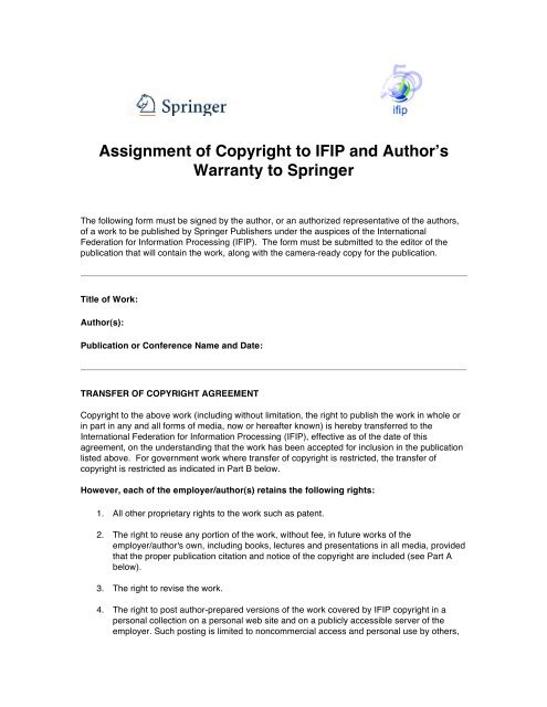 IFIP-Springer Copyright Form