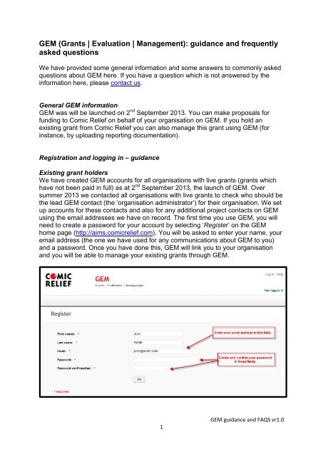 GEM - Log in - Comic Relief