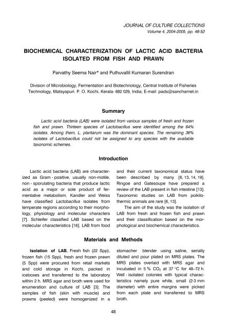 biochemical characterization of lactic acid bacteria isolated from fish ... biochemical characterization of lactic acid bacteria isolated from fish ...