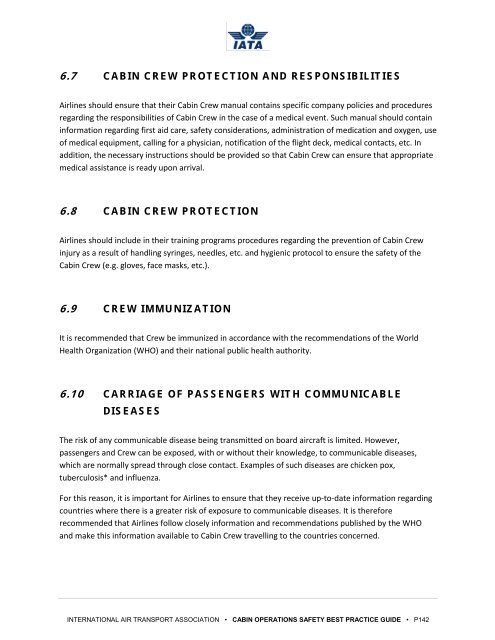 6.7 CABIN CREW PROTECTION