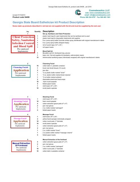 Georgia State Board Esthetician kit Product ... - Cosmebeautica