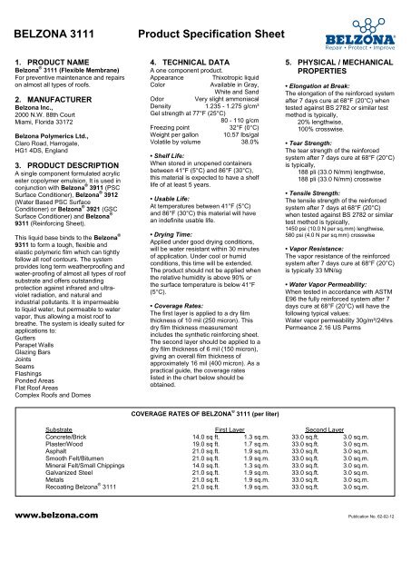 BELZONA 3111 Product Specification Sheet - Prime Ltd
