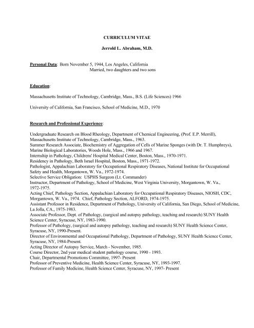 CURRICULUM VITAE Jerrold L. Abraham, M.D. Personal Data: Born ...