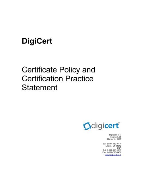 DigiCert Certificate Policy and Certification Practice Statement (CP
