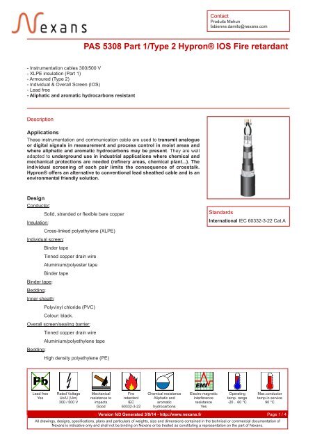 PAS 5308 Part 1/Type 2 HypronÂ® IOS Fire retardant - Nexans