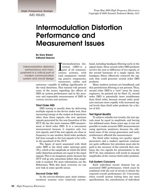 Intermodulation Distortion Performance And Measurement Issues