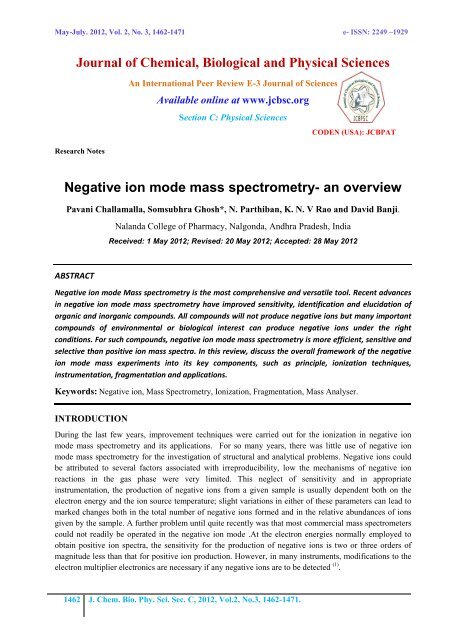Negative ion mode mass spectrometry - Journal of Chemical ...