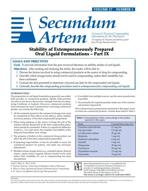 Stability of Extemporaneously Prepared Oral Liquid Formulations ...