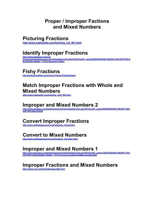 Proper Improper Factions And Mixed Numbers Picturing Fractions 