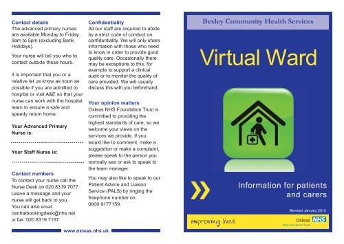 Virtual Ward leaflet - Oxleas NHS Foundation Trust