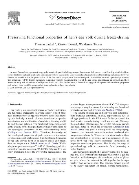 Preserving functional properties of hen's egg yolk during freeze-drying