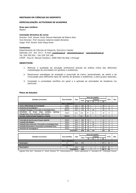 1 MESTRADO EM CIÊNCIAS DO DESPORTO ... - Utad