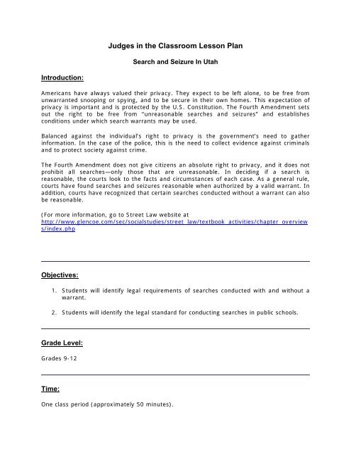 Judges in the Classroom Lesson Plan - Utah State Courts