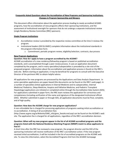 Site Visits and New Applications - acgme