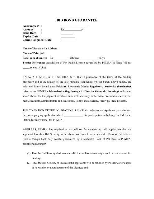 BID BOND GUARANTEE - Pemra