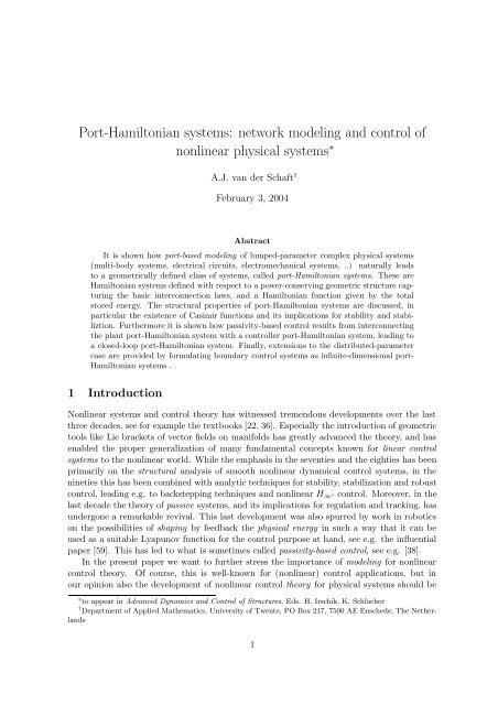Port-Hamiltonian systems: network modeling and control of ...