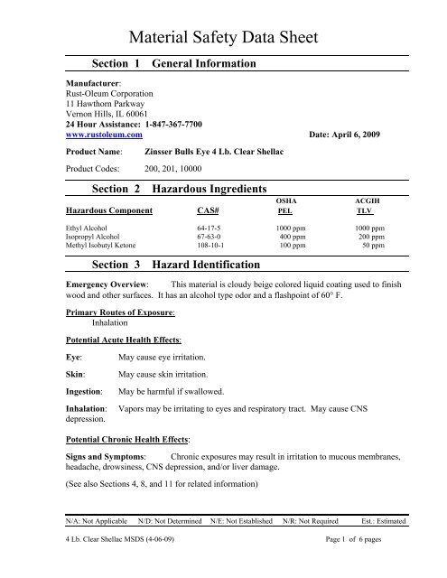 MSDS Template - 4lb. Clear Shellac