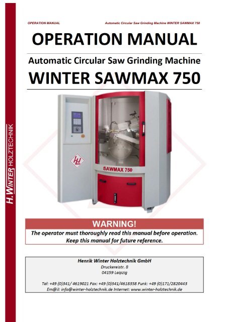 OPERATION MANUAL Automatic Circular Saw Grinding Machine ...