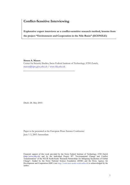 Conflict-Sensitive Interviewing - Conflict Sensitivity