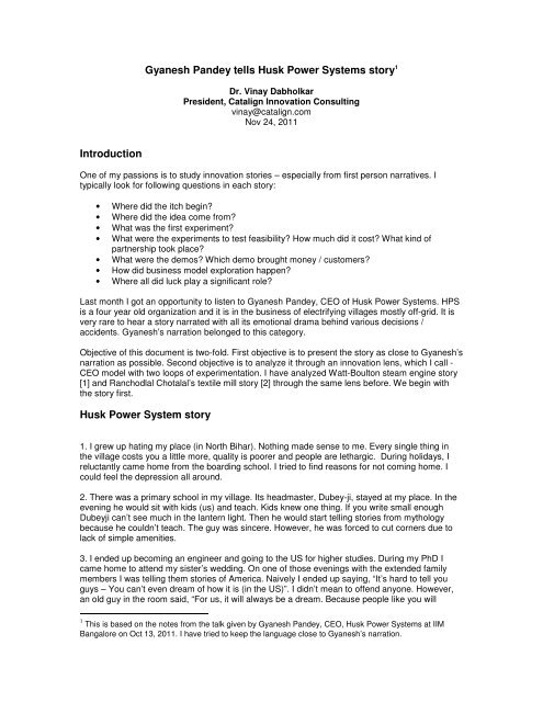 Gyanesh Pandey tells Husk Power Systems story1 Introduction Husk ...