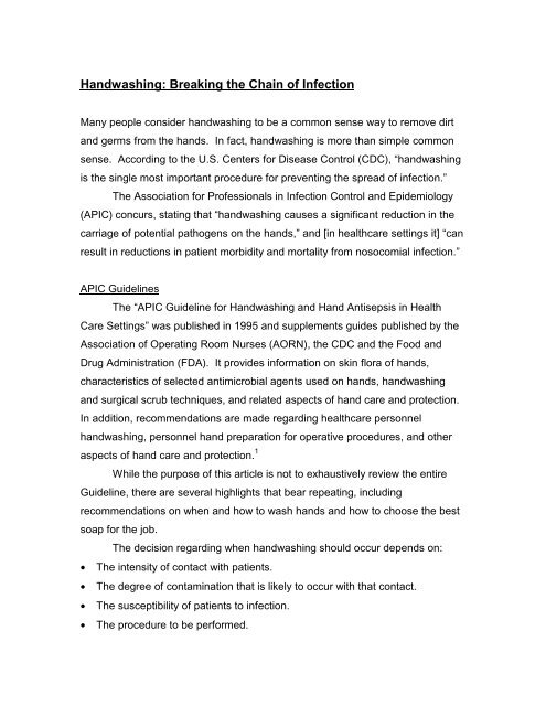 Handwashing: Breaking the Chain of Infection