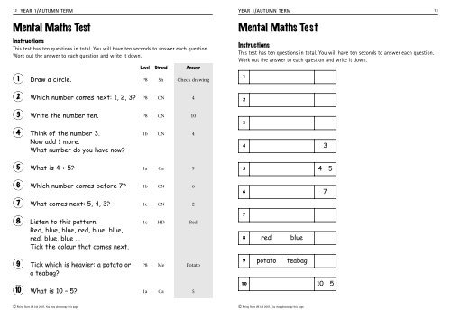 Y1 Maths Assessment - Rising Stars