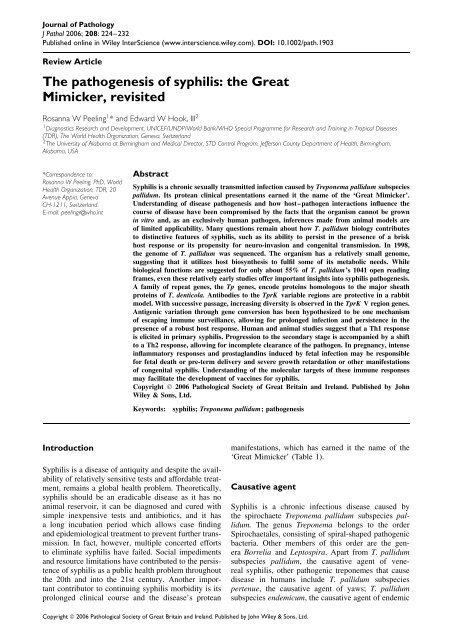The pathogenesis of syphilis: the Great Mimicker, revisited - Walnet