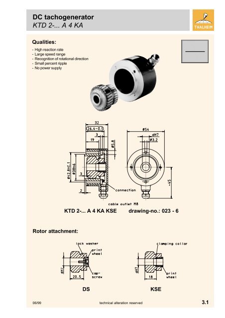 DC tachogenerator KTD 2-... A 4 KA - Baumer Thalheim