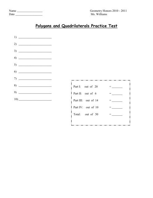 Polygons and Quadrilaterals Practice Test - White Plains Public ...
