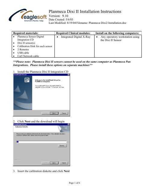 Planmeca Dixi Sensor Installation Instructions