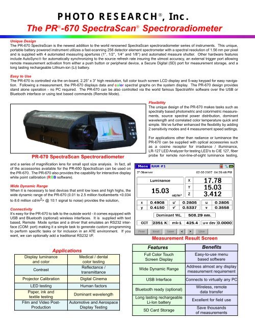 PR-670 Brochure.qxp - Photo Research, Inc.