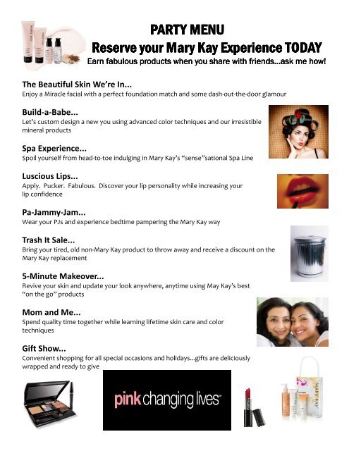 Mary Kay Party Menu - Sharon Buck NSD