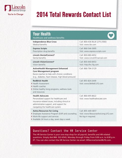 Total Rewards Contact List - Lincoln Financial Group