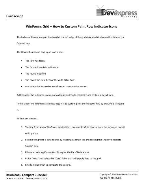 WinForms Grid â How to Custom Paint Row Indicator ... - DevExpress