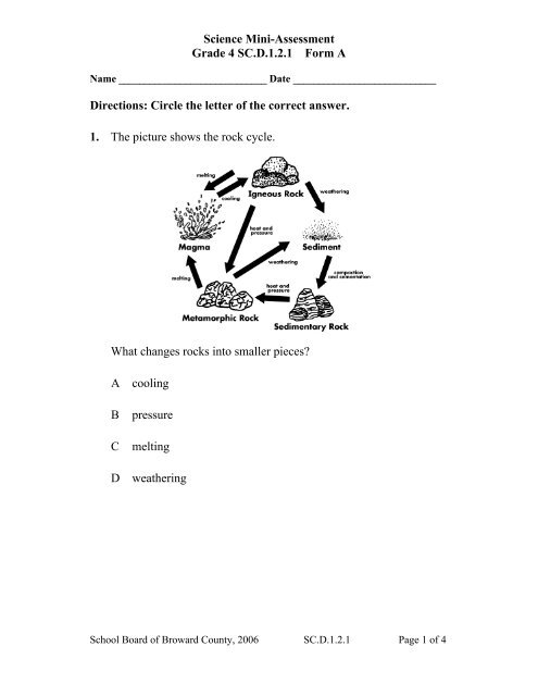 4th Grade Science Assessment Test