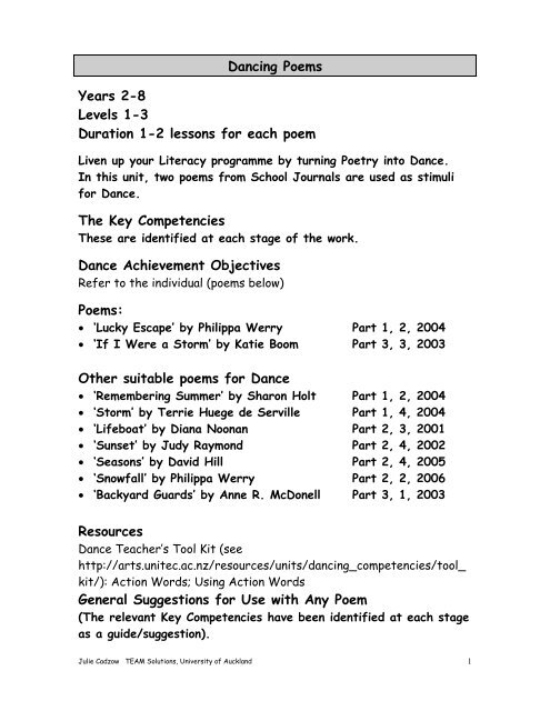 Dancing Poems Years 2-8 Levels 1-3 Duration 1-2 ... - Arts Online