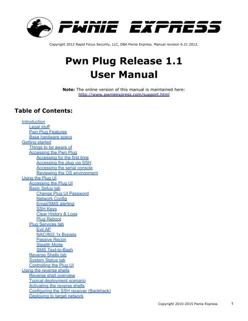 Pwn Plug Release 1.1 User Manual - Pwnie Express