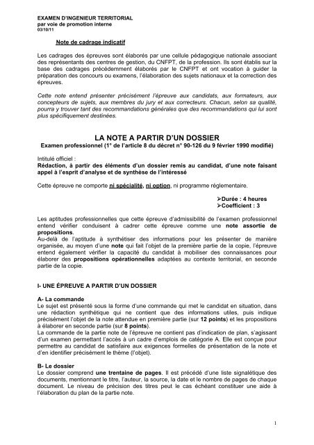 LA NOTE A PARTIR D'UN DOSSIER - CDG69