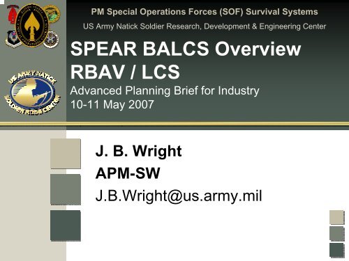 SPEAR BALCS Overview RBAV / LCS - Load Bearing Equipment